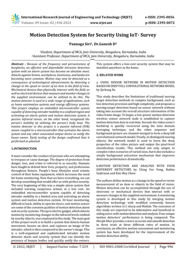 Motion Detection System for Security Using IoT- Survey | PDF | Home Security | Home & Garden