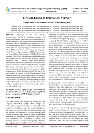 Live Sign Language Translation: A Survey | PDF