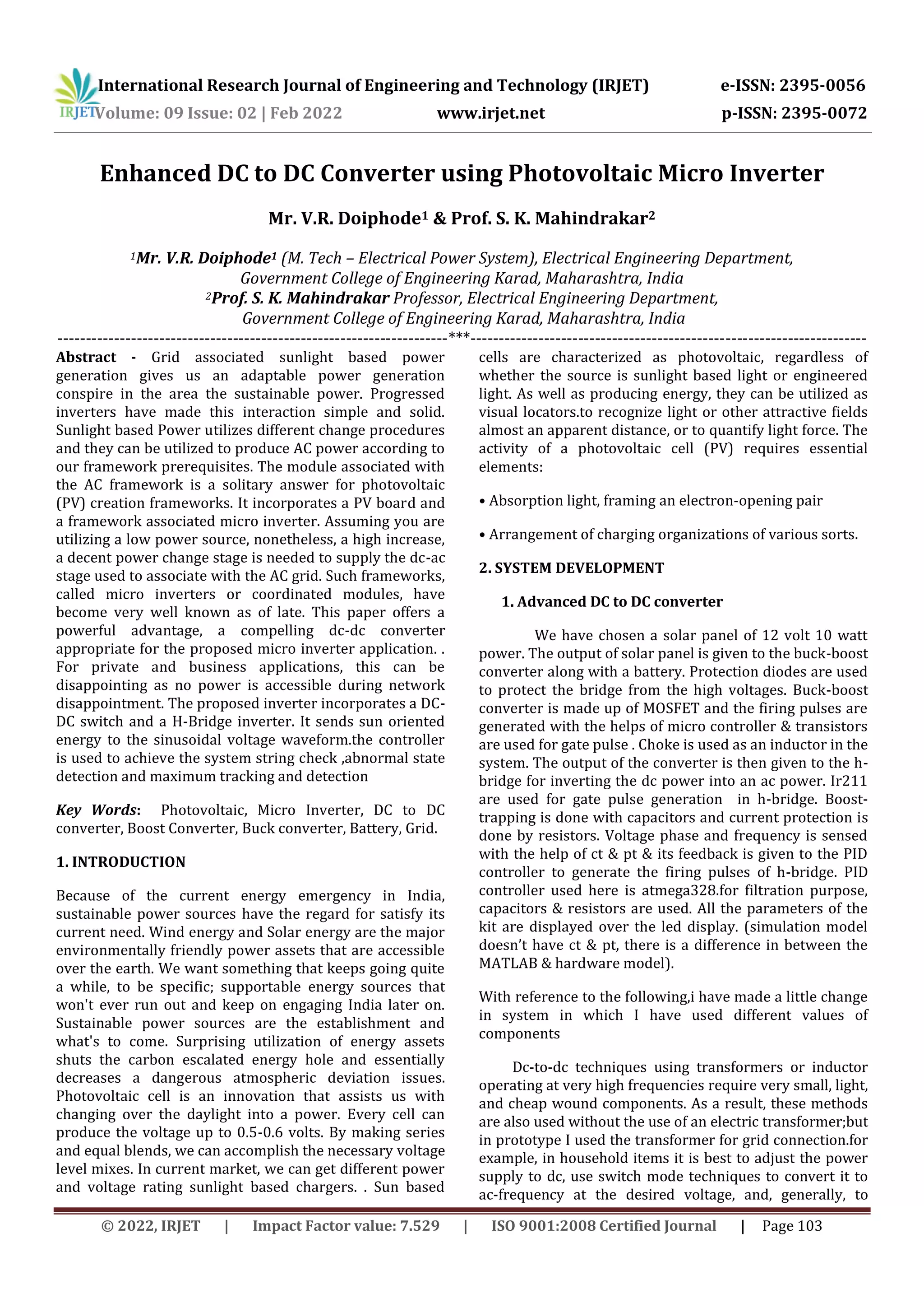 Enhanced DC to DC Converter using Photovoltaic Micro Inverter | PDF | Power and Energy Industry ...