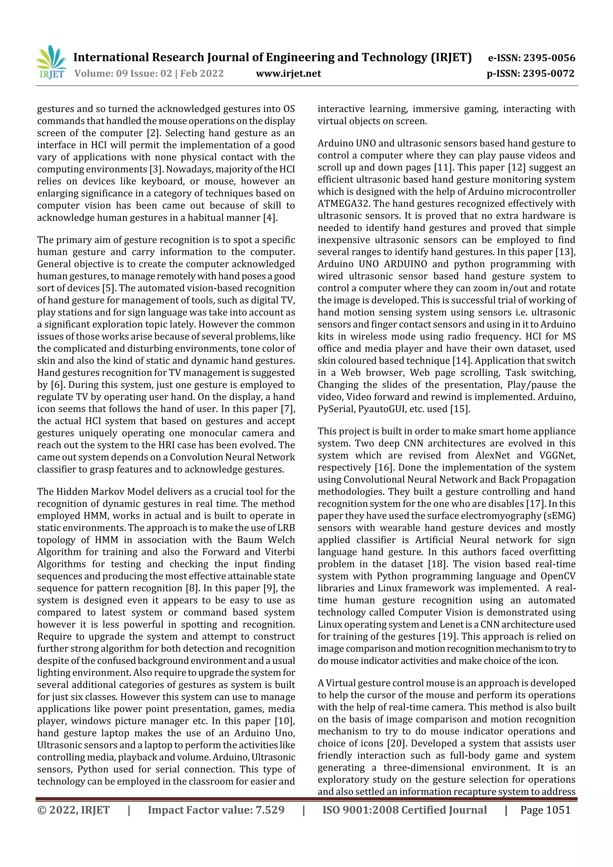 A Survey Paper on Controlling Computer using Hand Gestures | PDF