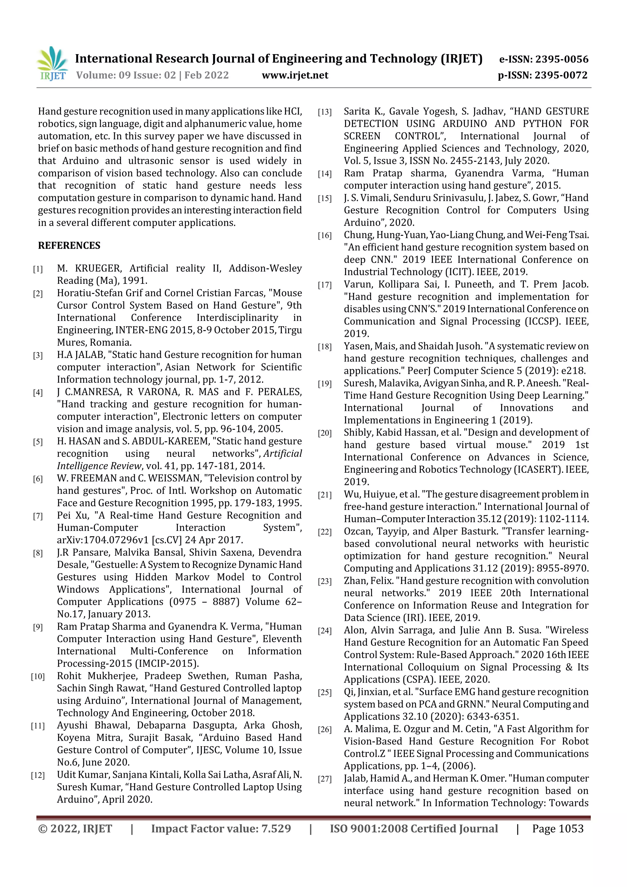 A Survey Paper on Controlling Computer using Hand Gestures | PDF