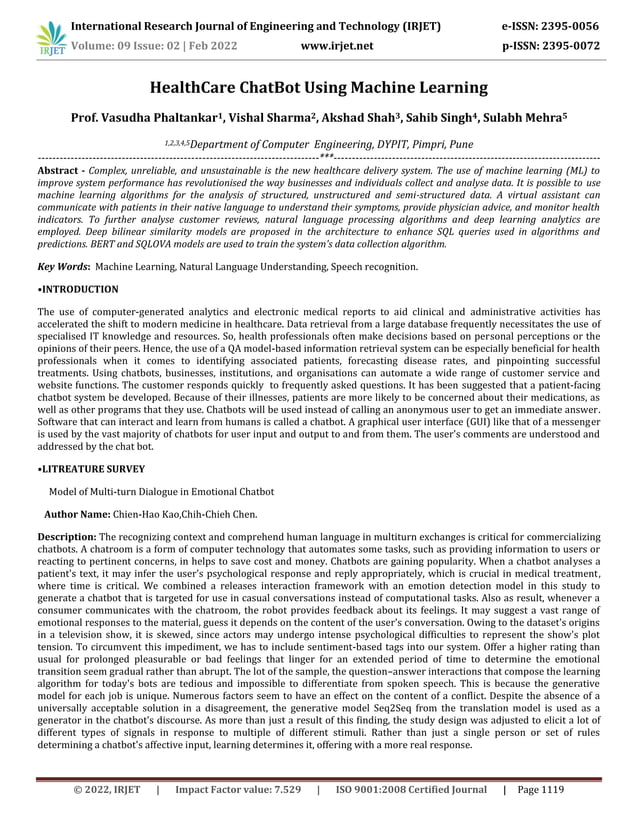 HealthCare ChatBot Using Machine Learning | PDF
