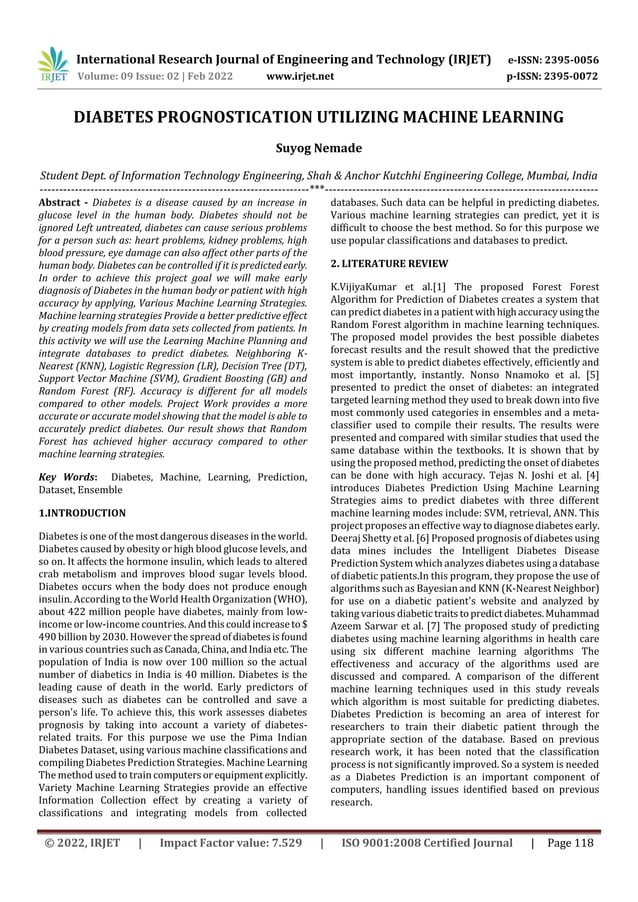 DIABETES PROGNOSTICATION UTILIZING MACHINE LEARNING | PDF