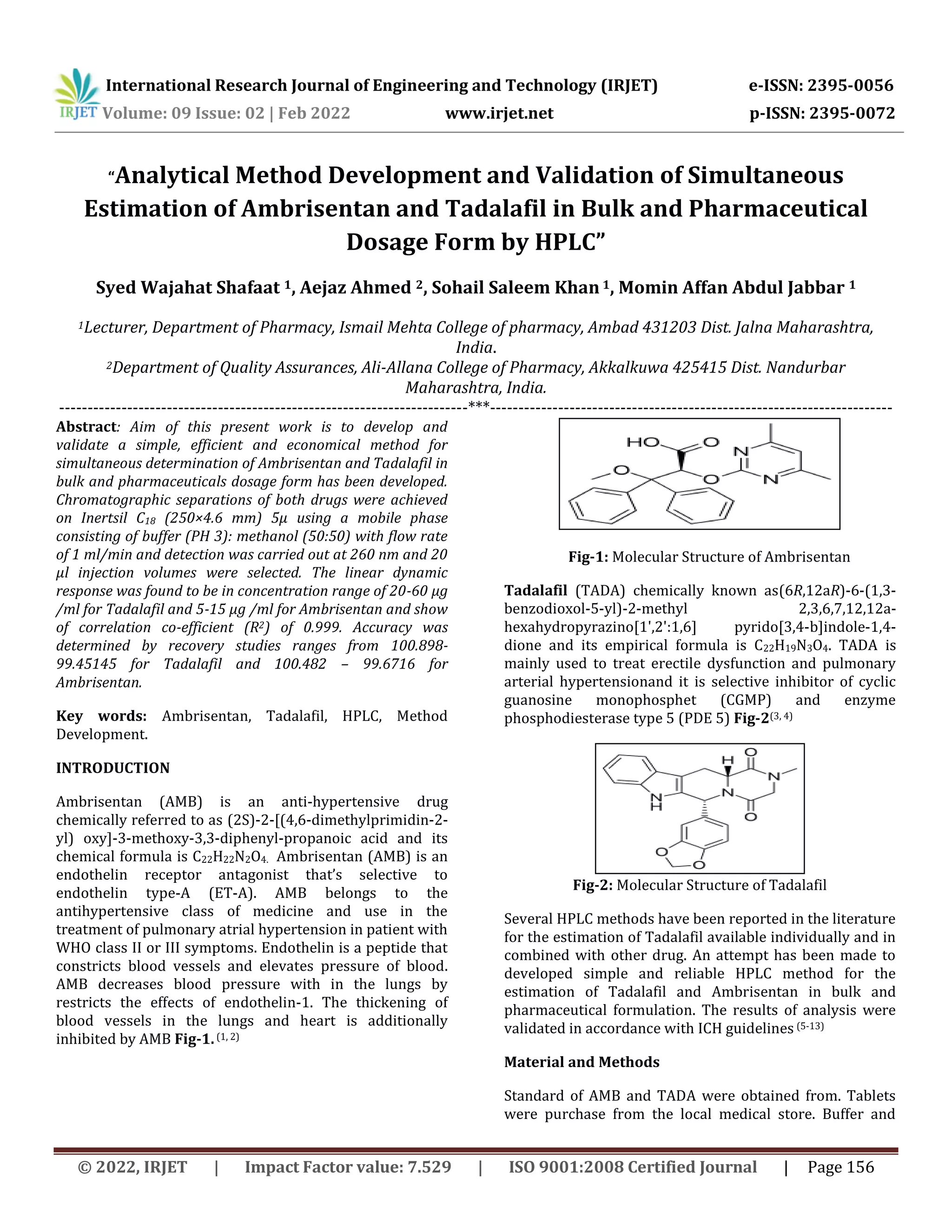 “Analytical Method Development and Validation of Simultaneous Estimation of Ambrisentan and ...