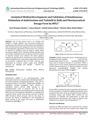 “Analytical Method Development and Validation of Simultaneous Estimation of Ambrisentan and ...