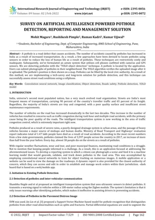 SURVEY ON ARTIFICIAL INTELLIGENCE POWERED POTHOLE DETECTION, REPORTING ...