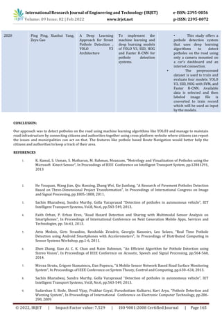 SURVEY ON ARTIFICIAL INTELLIGENCE POWERED POTHOLE DETECTION, REPORTING ...