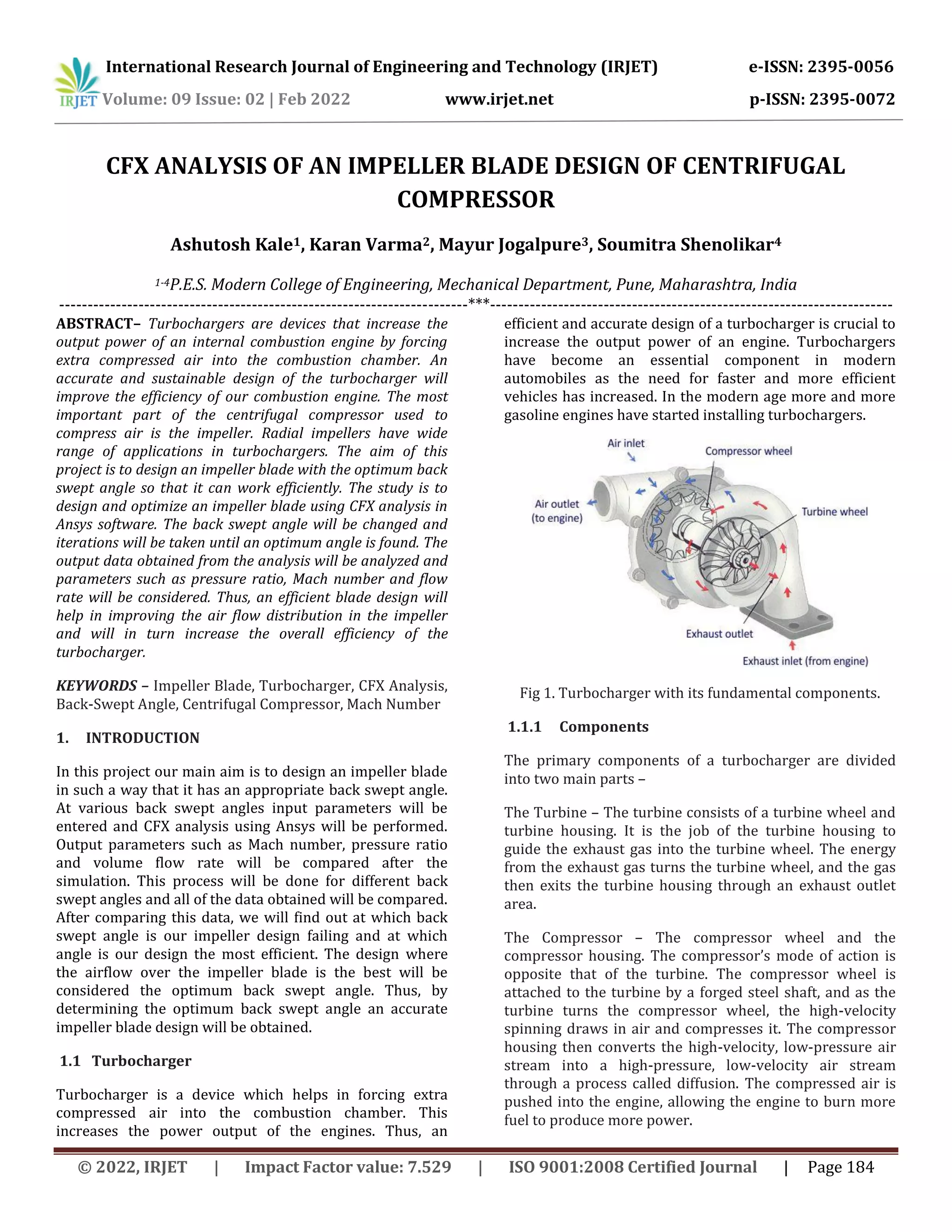 CFX ANALYSIS OF AN IMPELLER BLADE DESIGN OF CENTRIFUGAL COMPRESSOR | PDF