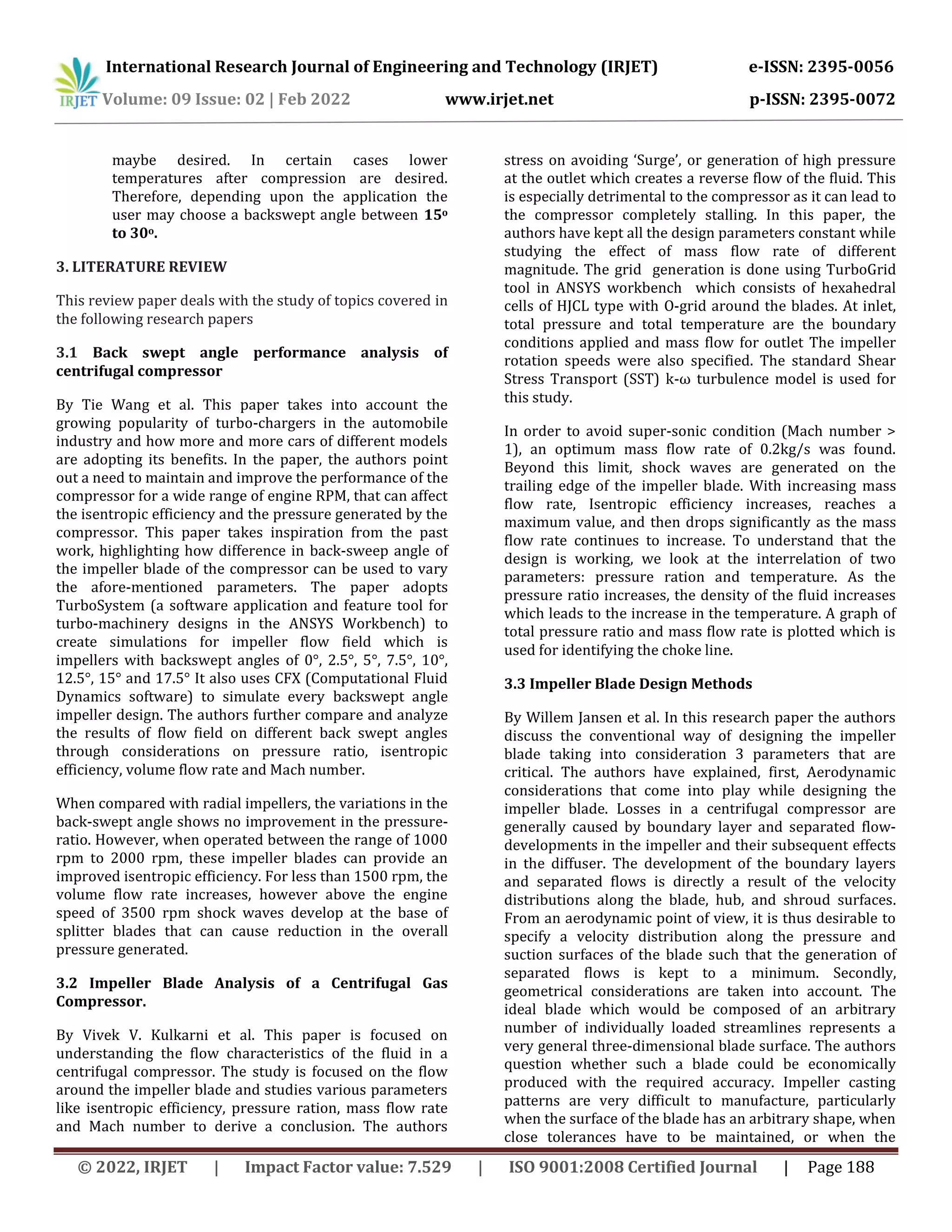 CFX ANALYSIS OF AN IMPELLER BLADE DESIGN OF CENTRIFUGAL COMPRESSOR | PDF