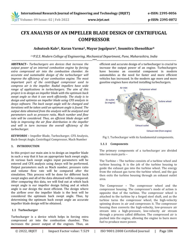 CFX ANALYSIS OF AN IMPELLER BLADE DESIGN OF CENTRIFUGAL COMPRESSOR | PDF