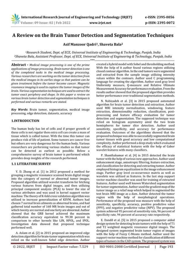 A Review on the Brain Tumor Detection and Segmentation Techniques | PDF