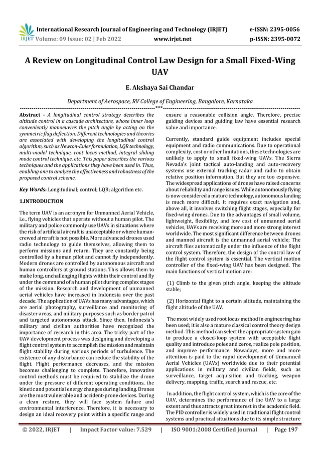 A Review on Longitudinal Control Law Design for a Small Fixed-Wing UAV ...