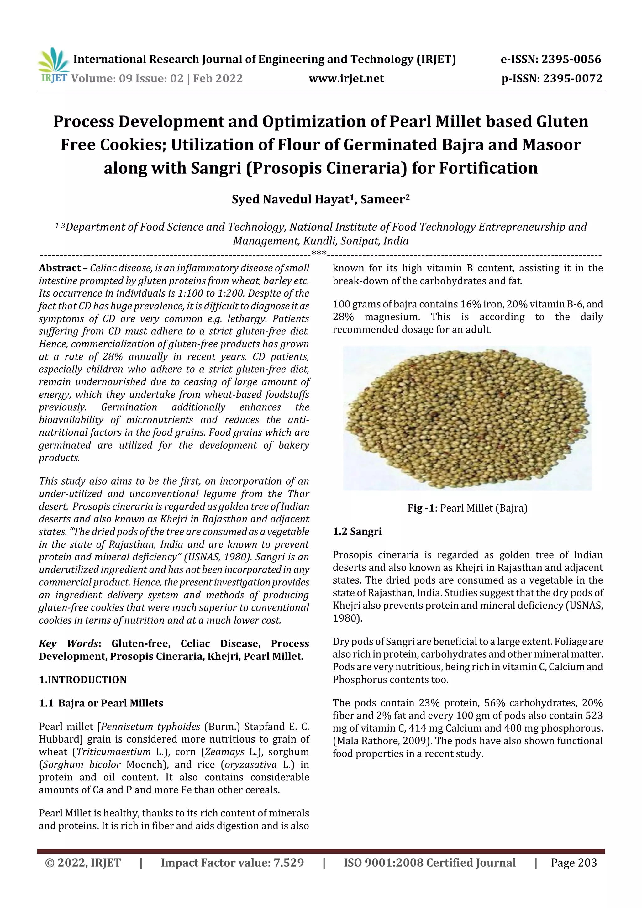 Process Development and Optimization of Pearl Millet based Gluten Free ...