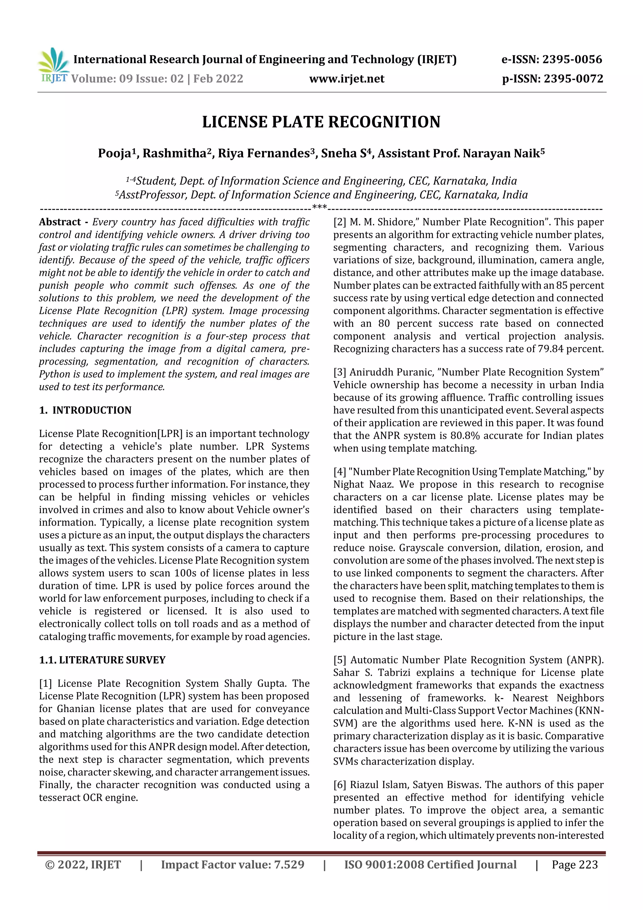 LICENSE PLATE RECOGNITION | PDF