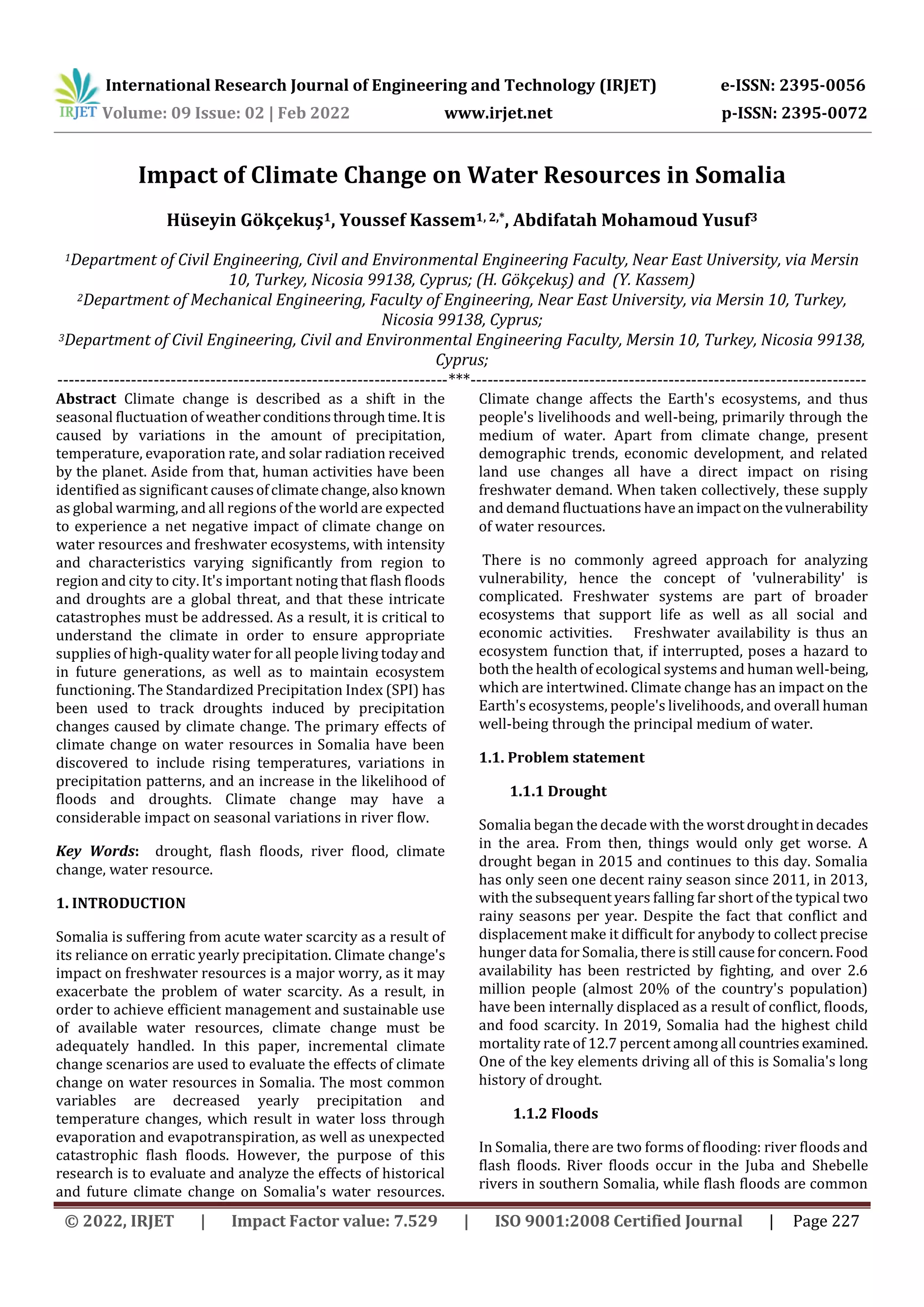 Impact of Climate Change on Water Resources in Somalia | PDF