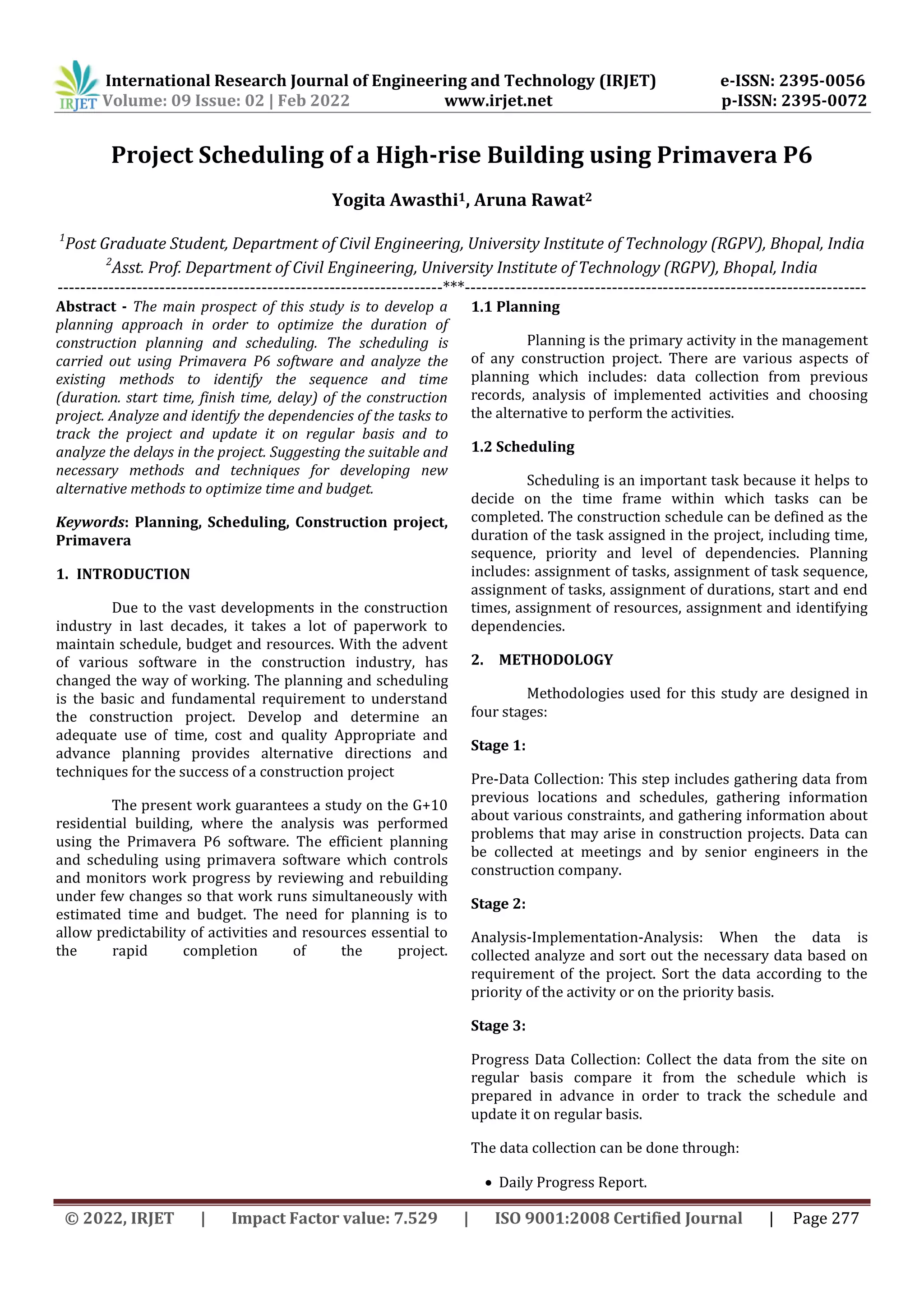 Project Scheduling of a High-rise Building using Primavera P6 | PDF