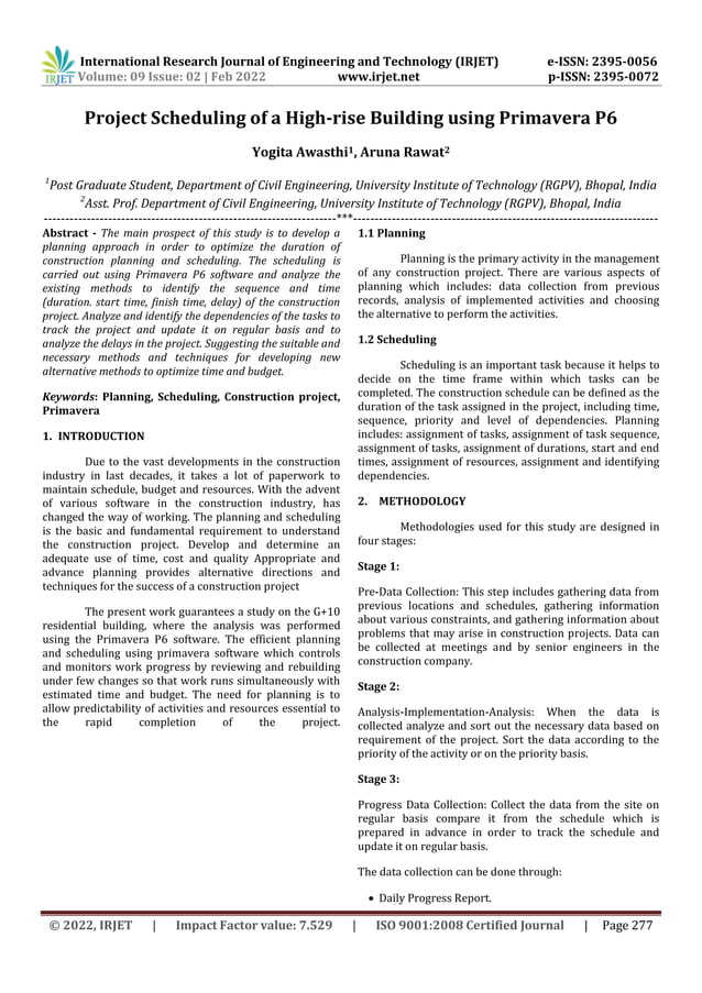 Project Scheduling of a High-rise Building using Primavera P6 | PDF