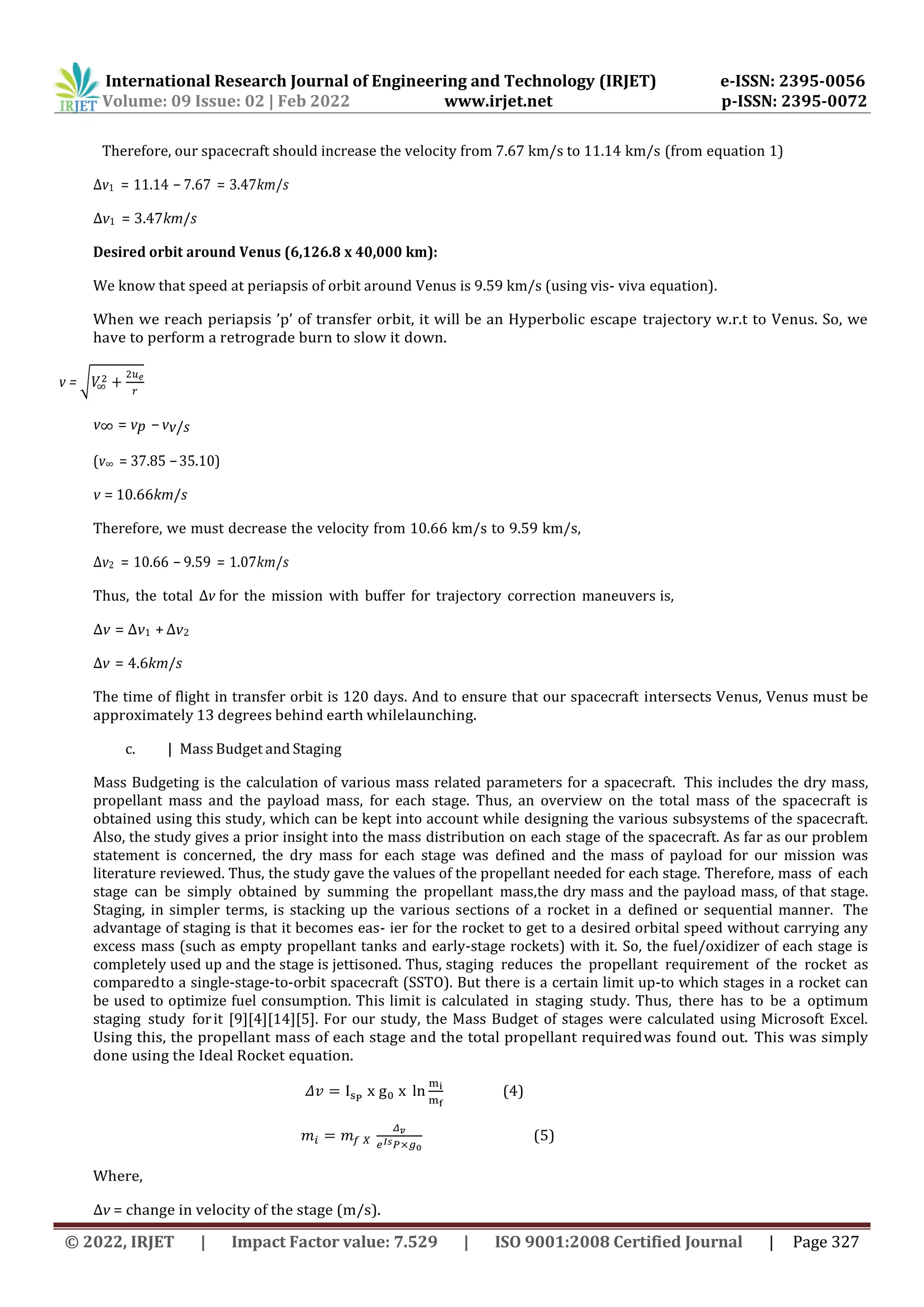 Analysis and Design of a Propulsion System for an Interplanetary ...
