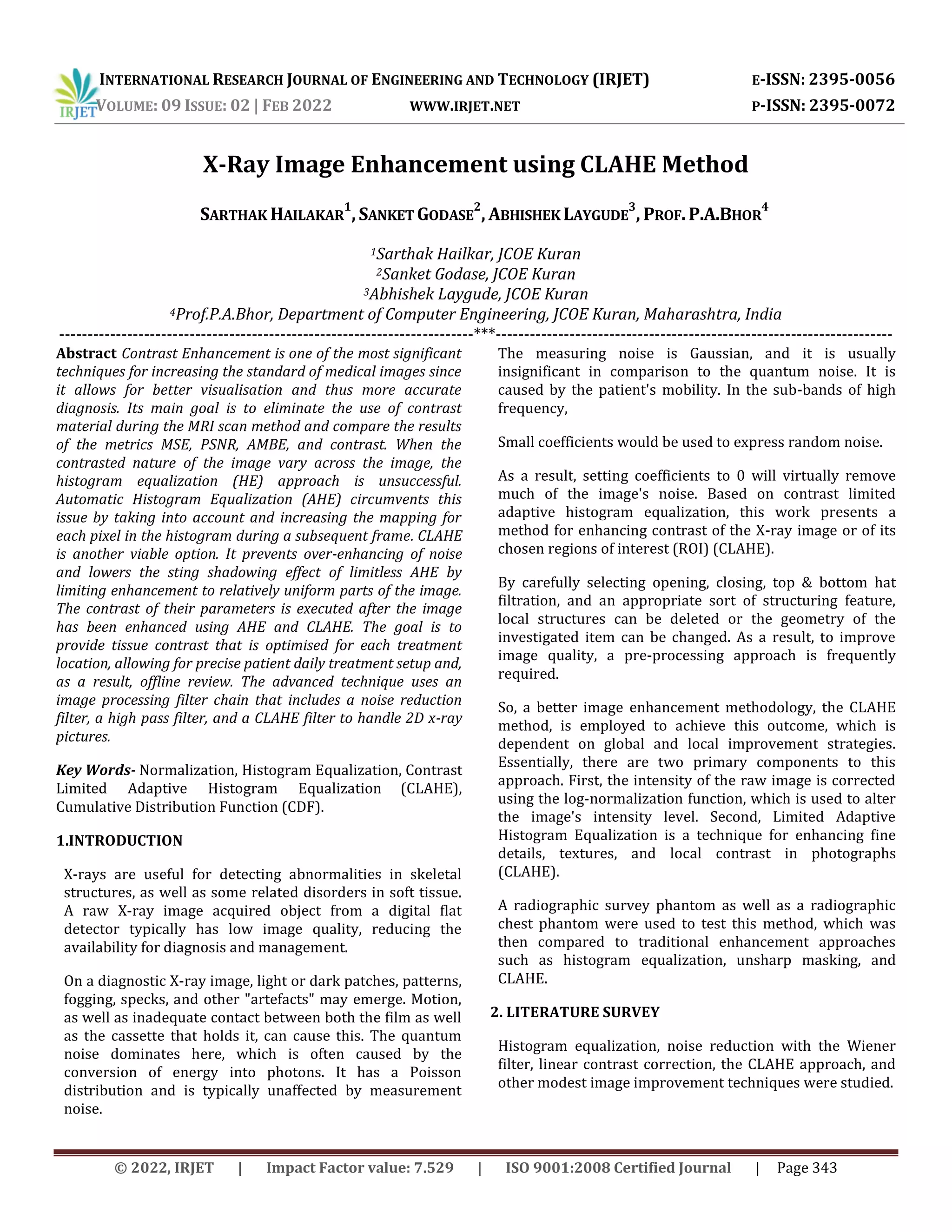 X-Ray Image Enhancement using CLAHE Method | PDF