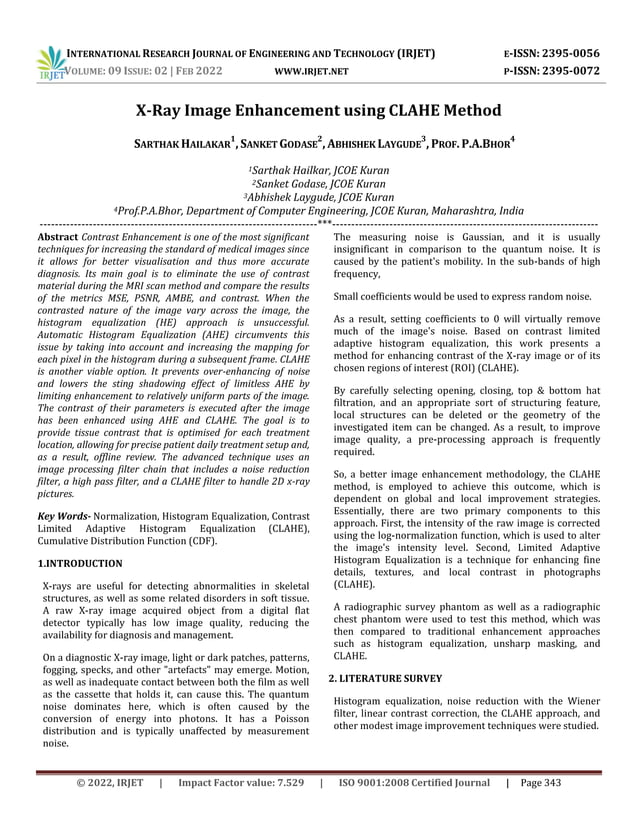 X-Ray Image Enhancement using CLAHE Method | PDF