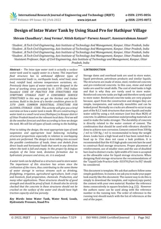 Design of Intze Water Tank by Using Staad Pro for Hathipur Village | PDF