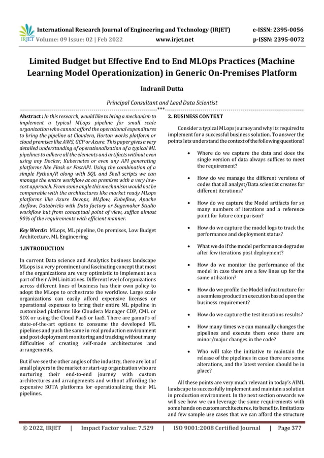 Limited Budget but Effective End to End MLOps Practices (Machine Learning Model Operationization ...