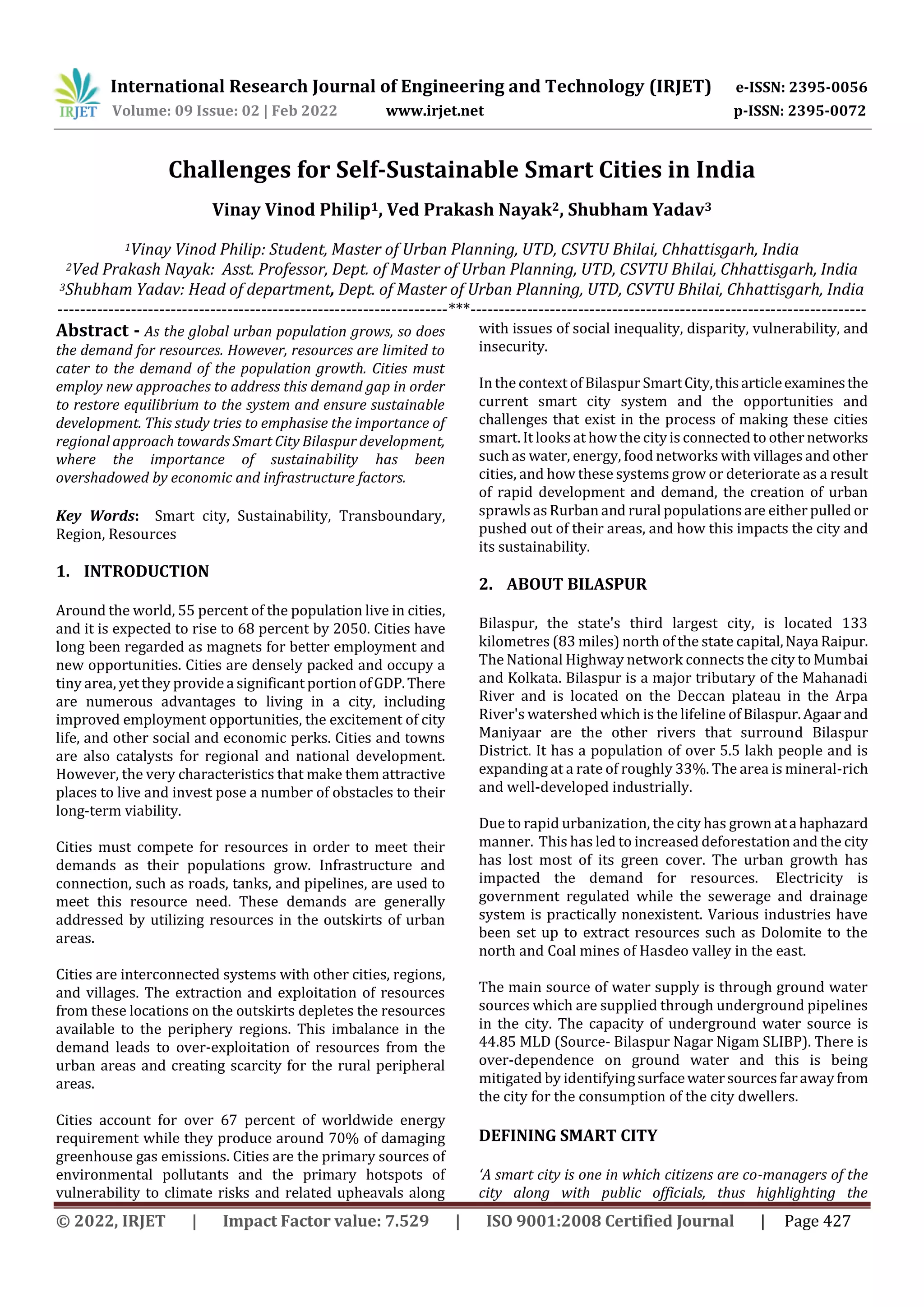 Challenges for Self-Sustainable Smart Cities in India | PDF