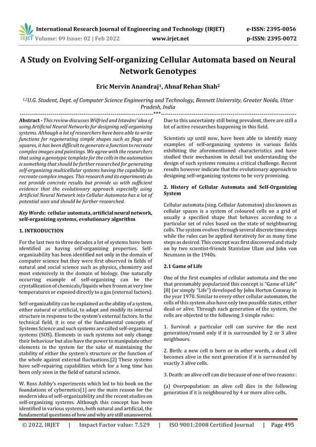 A Study on Evolving Self-organizing Cellular Automata based on Neural Network Genotypes | PDF