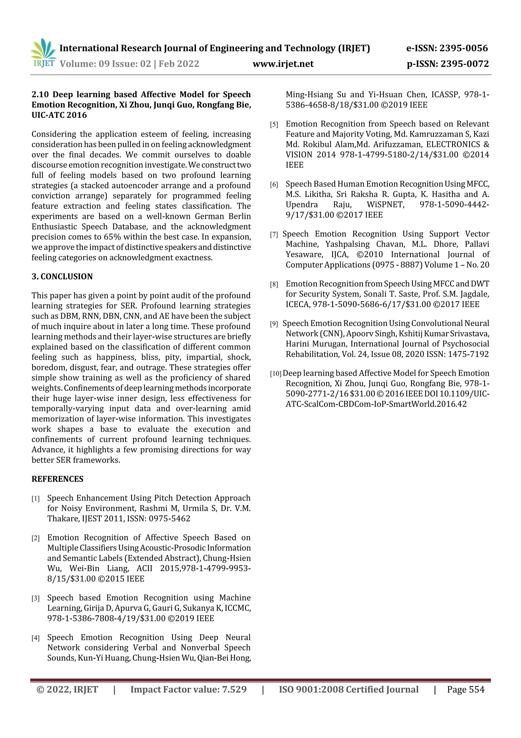 A Review Paper on Speech Based Emotion Detection Using Deep Learning | PDF