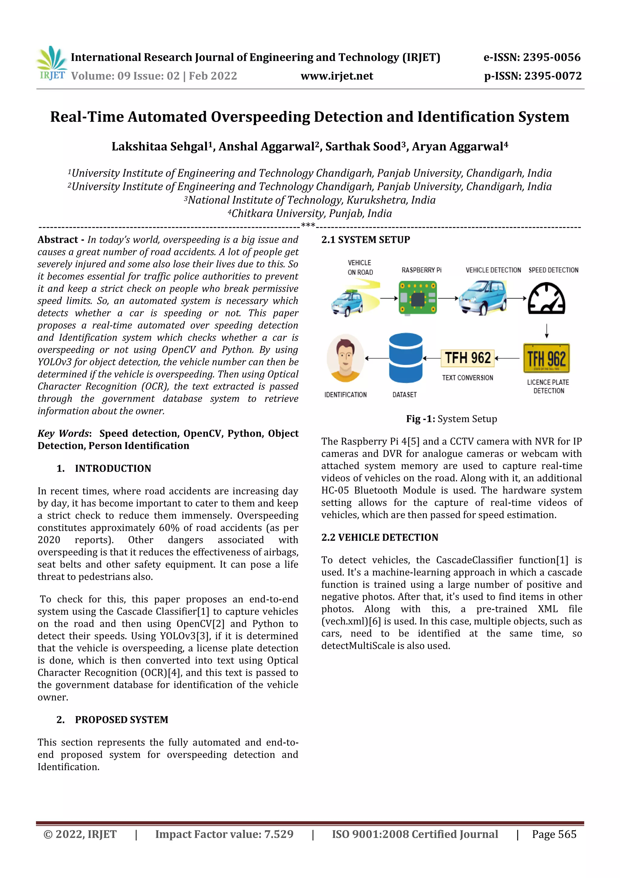 Real-Time Automated Overspeeding Detection and Identification System | PDF