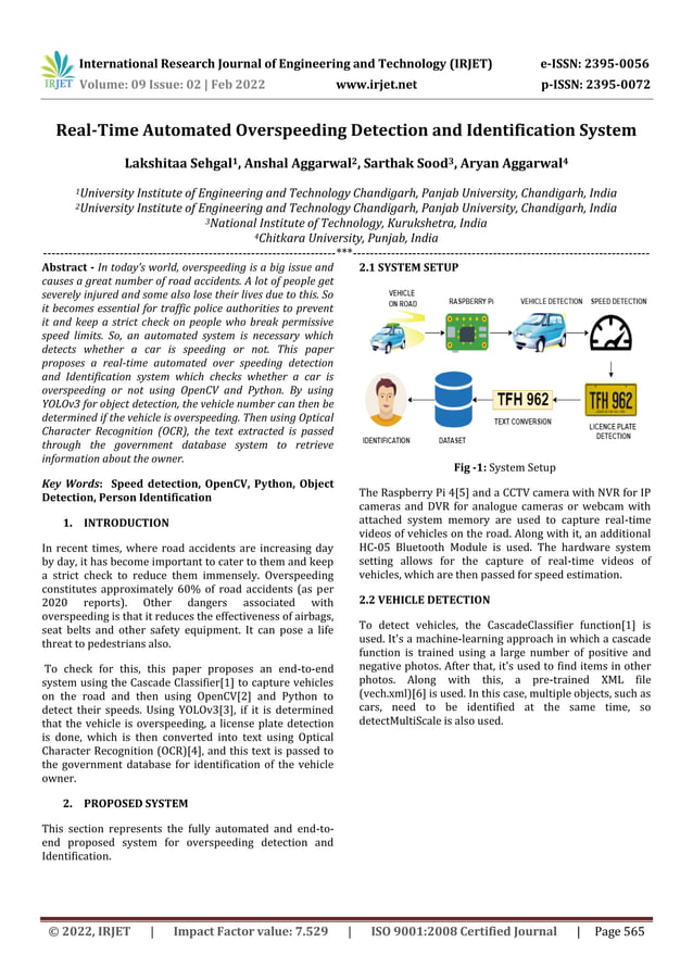 Real-Time Automated Overspeeding Detection and Identification System | PDF