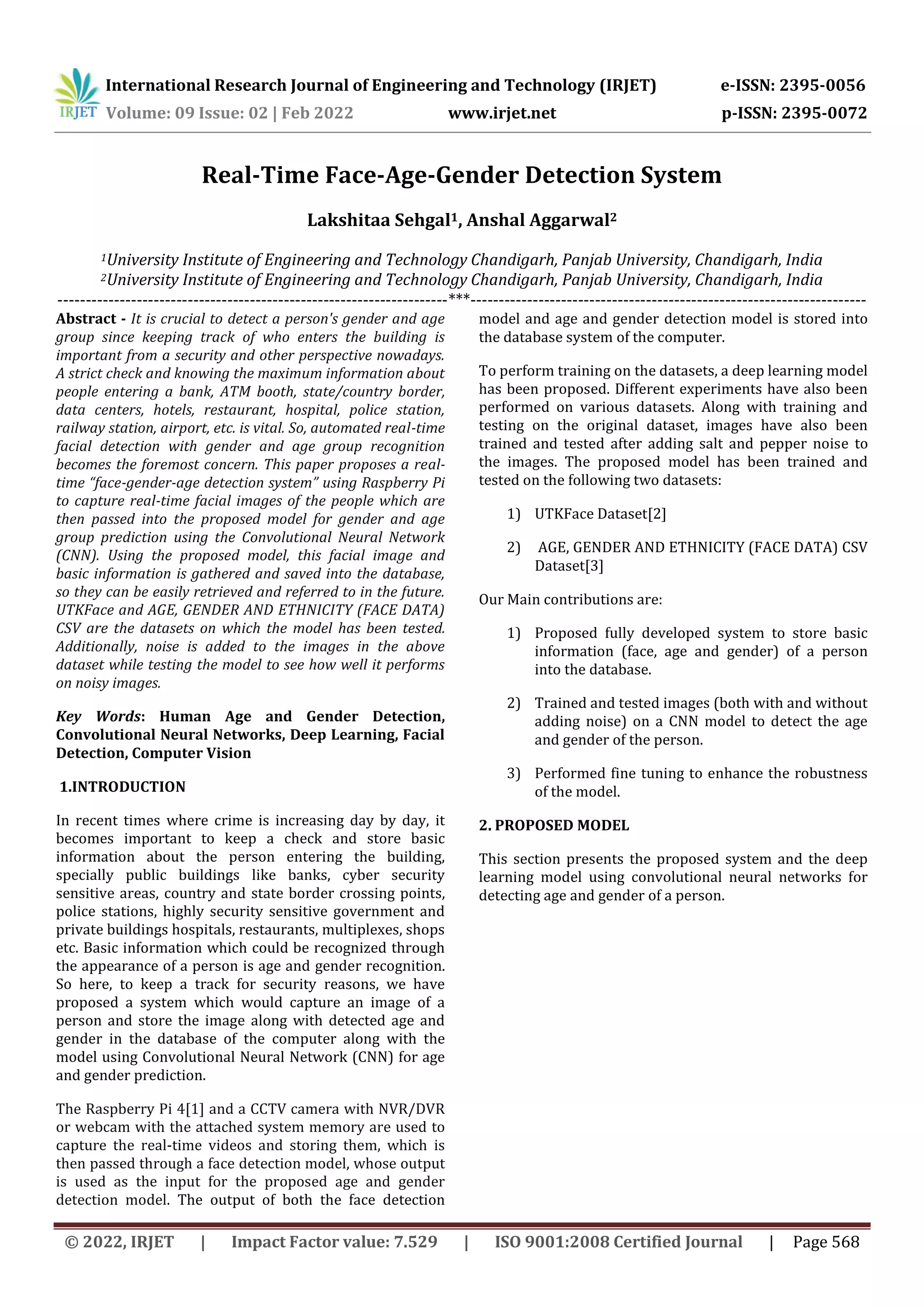 Real-Time Face-Age-Gender Detection System | PDF