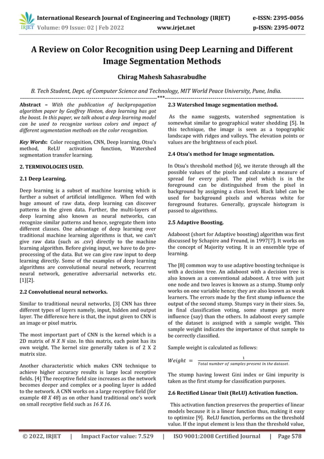 A Review on Color Recognition using Deep Learning and Different Image Segmentation Methods | PDF