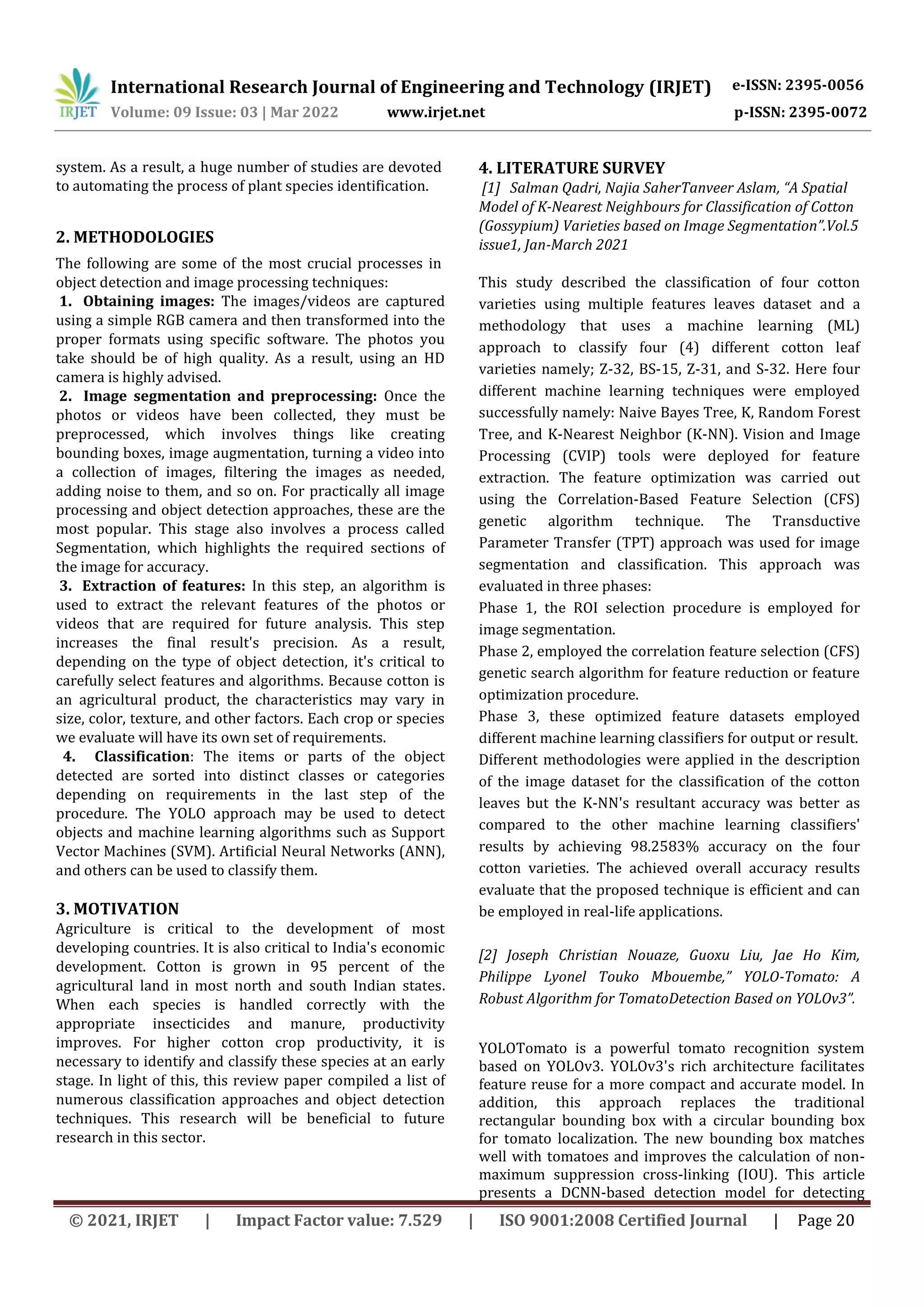 Literature Review on Classification of Cotton Species | PDF