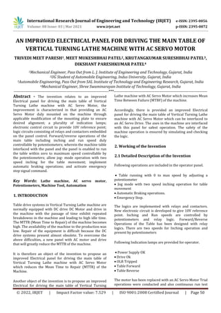 AN IMPROVED ELECTRICAL PANEL FOR DRIVING THE MAIN TABLE OF VERTICAL ...