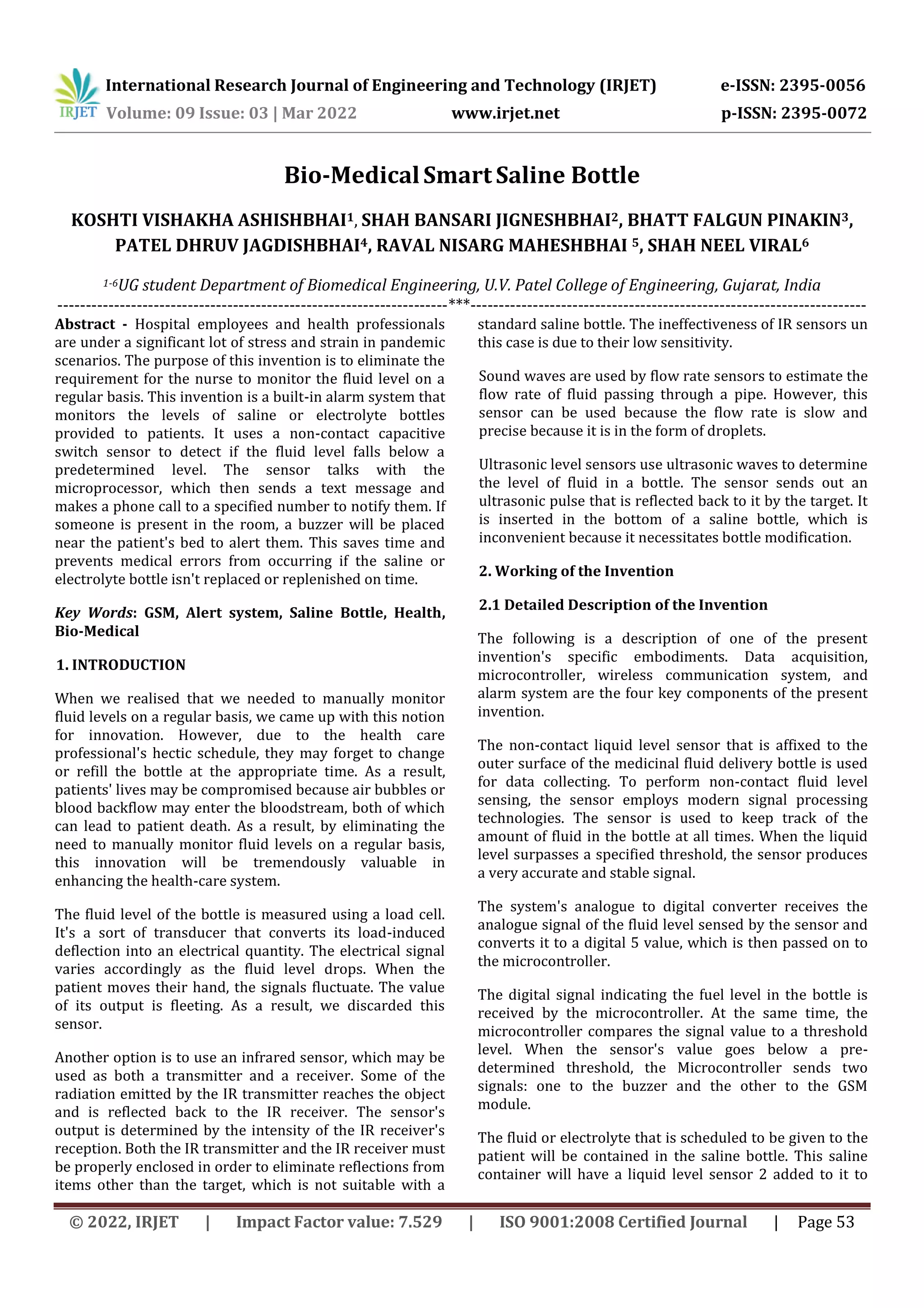 Bio-Medical Smart Saline Bottle | PDF