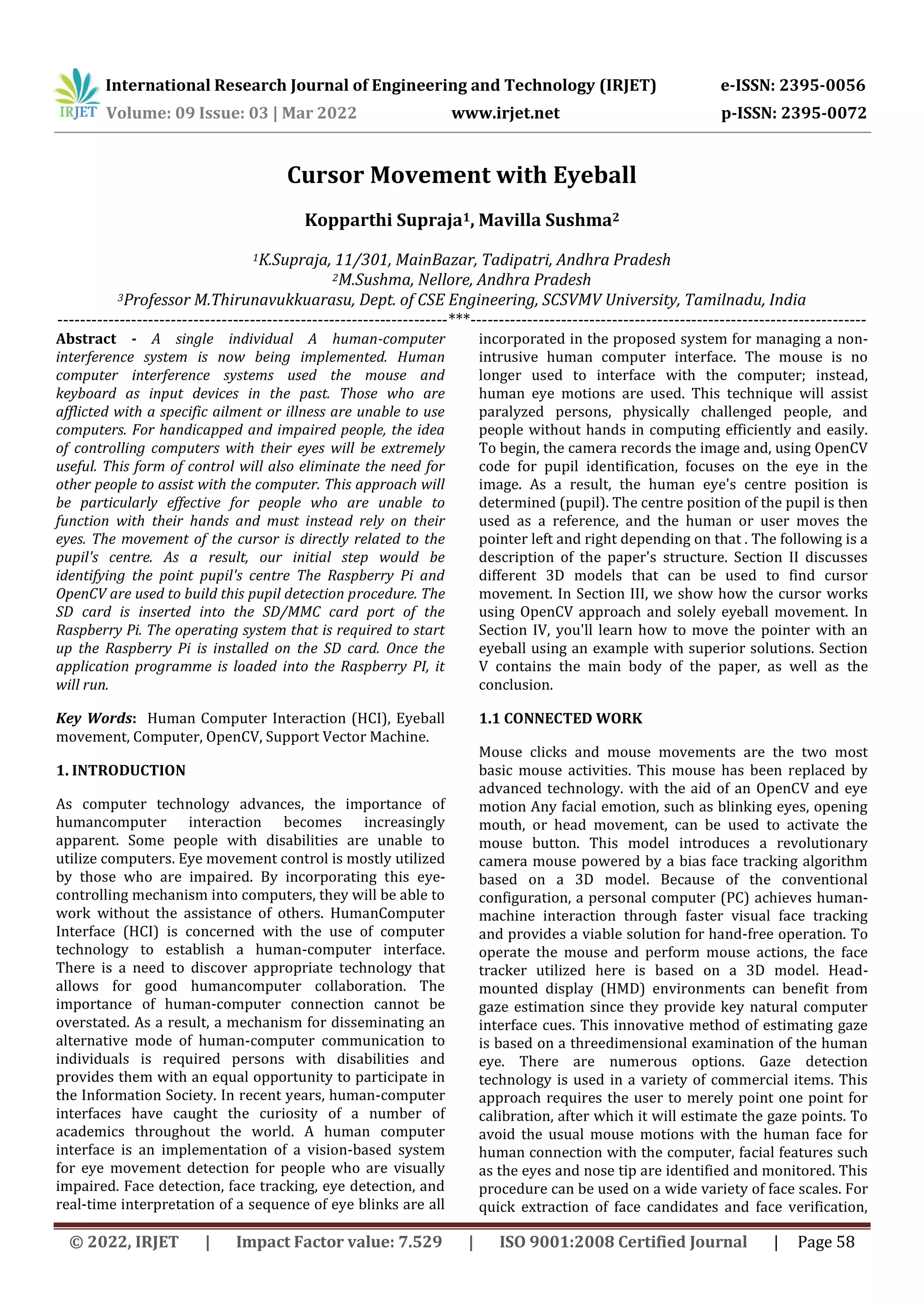 Cursor Movement with Eyeball | PDF