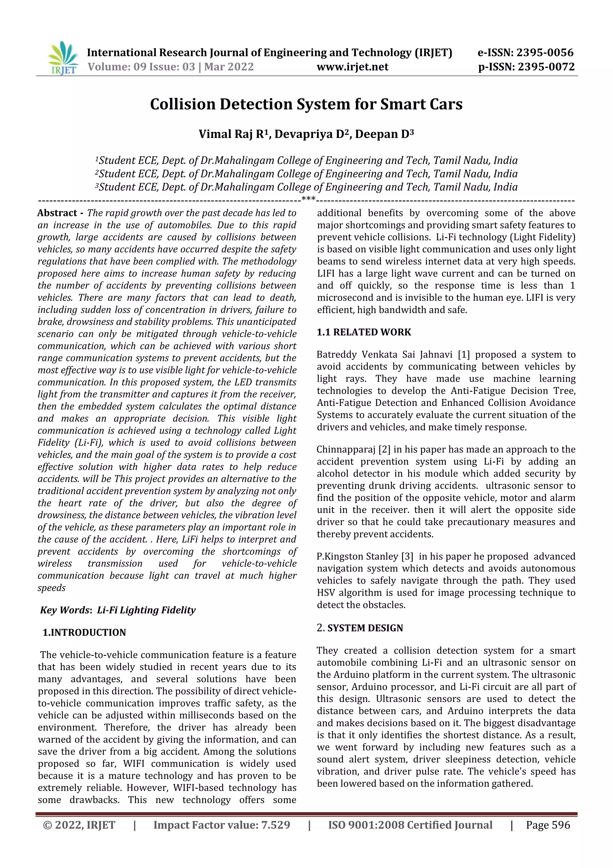 Collision Detection System for Smart Cars | PDF