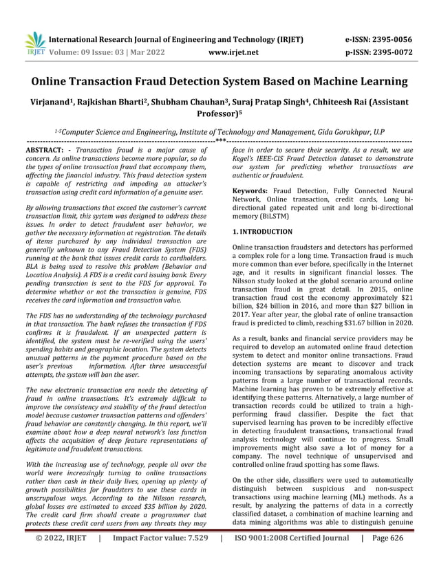 Online Transaction Fraud Detection System Based on Machine Learning | PDF