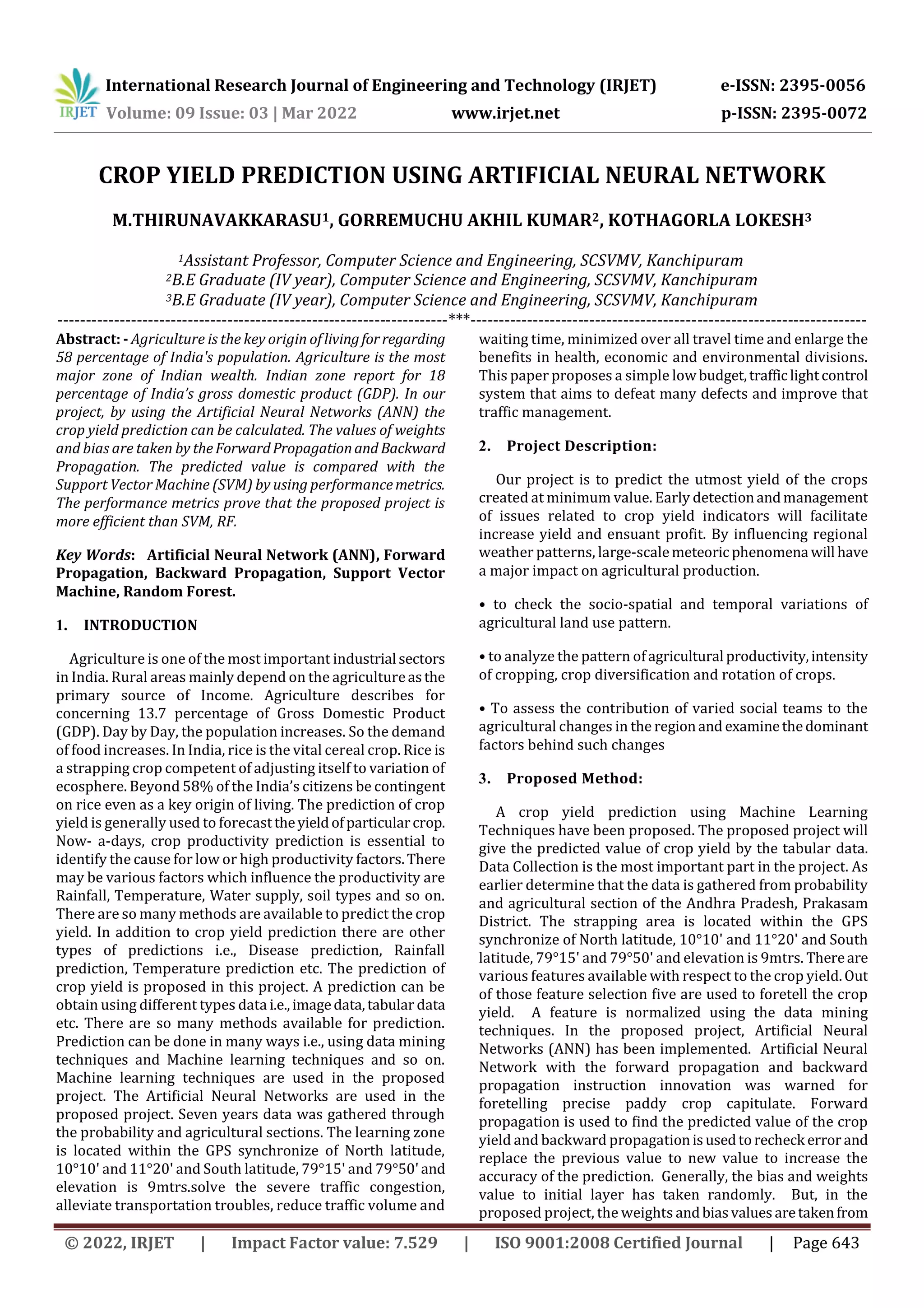 CROP YIELD PREDICTION USING ARTIFICIAL NEURAL NETWORK | PDF