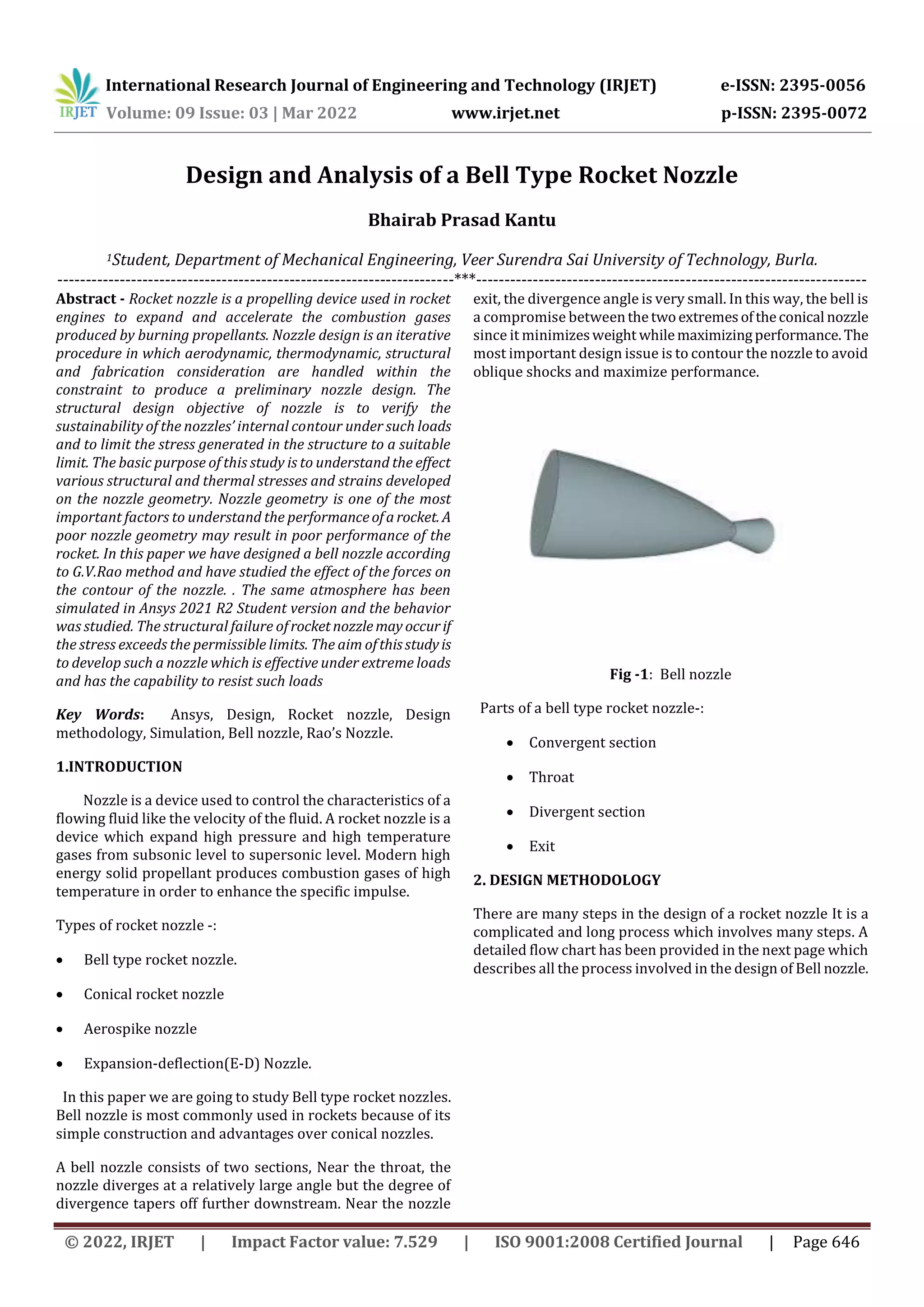 Design and Analysis of a Bell Type Rocket Nozzle | PDF
