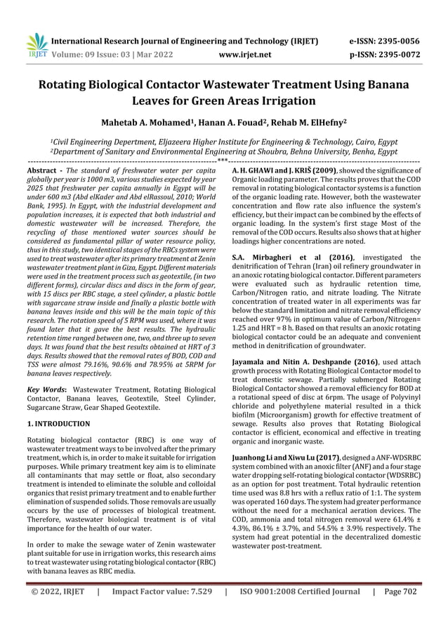 Rotating Biological Contactor Wastewater Treatment Using Banana Leaves ...
