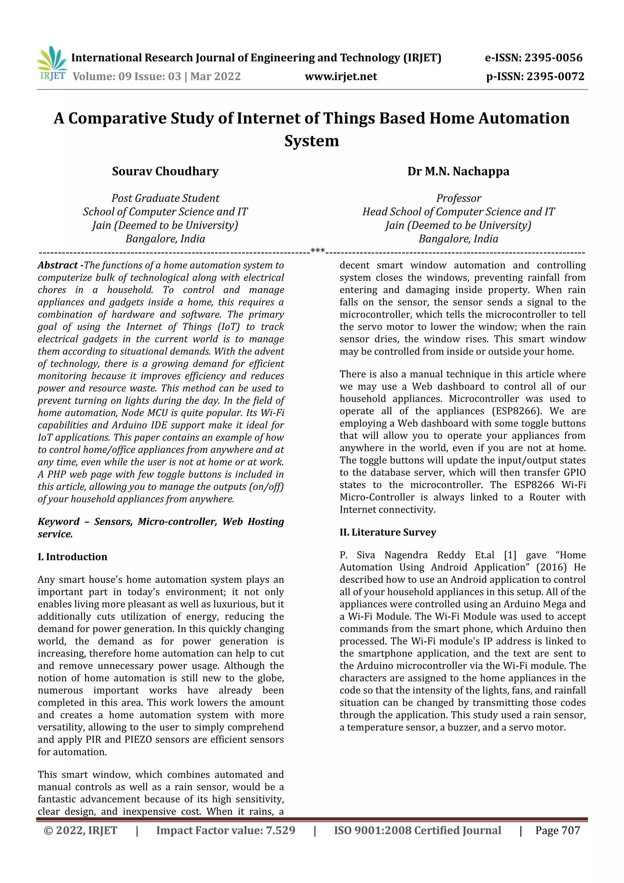 A Comparative Study of Internet of Things Based Home Automation System ...