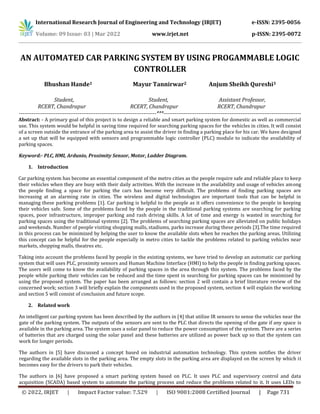 AN AUTOMATED CAR PARKING SYSTEM BY USING PROGAMMABLE LOGIC CONTROLLER ...