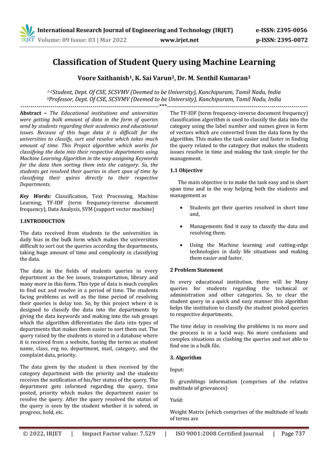 Classification of Student Query using Machine Learning | PDF