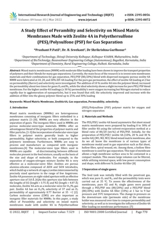 A Study Effect of Perambilty and Selectivity on Mixed Matrix Membranes Made with Zeolite 4A in ...