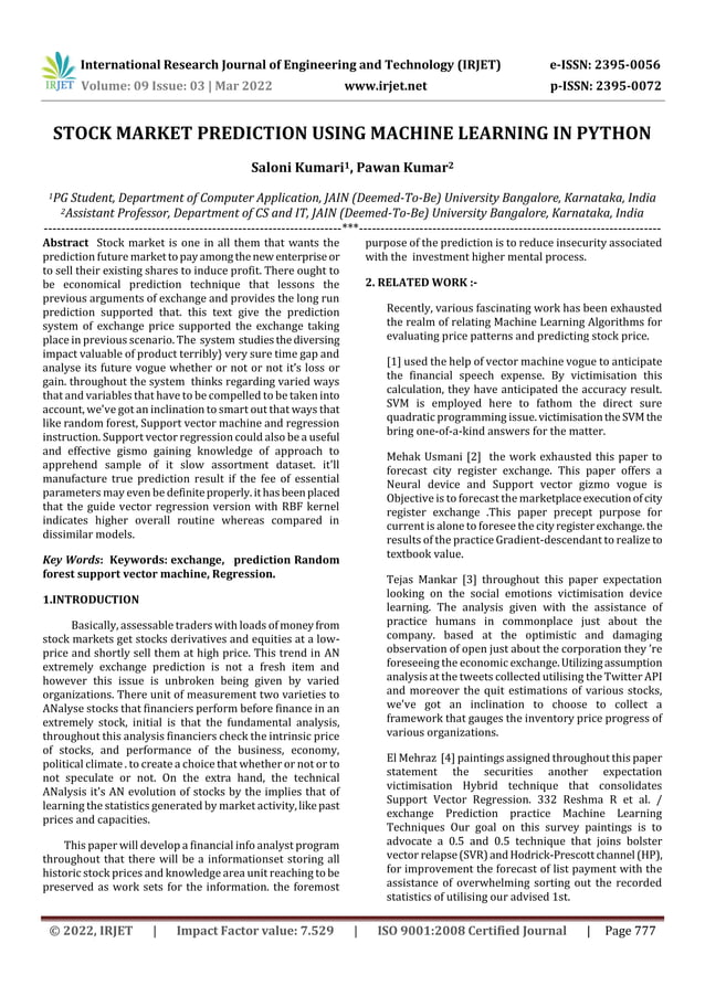 STOCK MARKET PREDICTION USING MACHINE LEARNING IN PYTHON | PDF