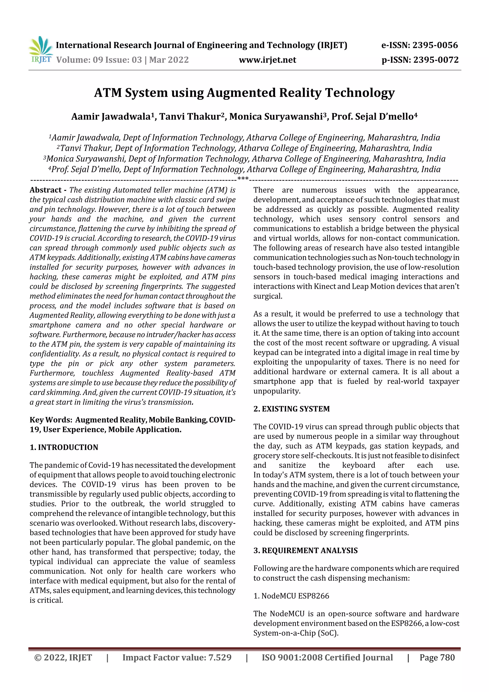 ATM System using Augmented Reality Technology | PDF
