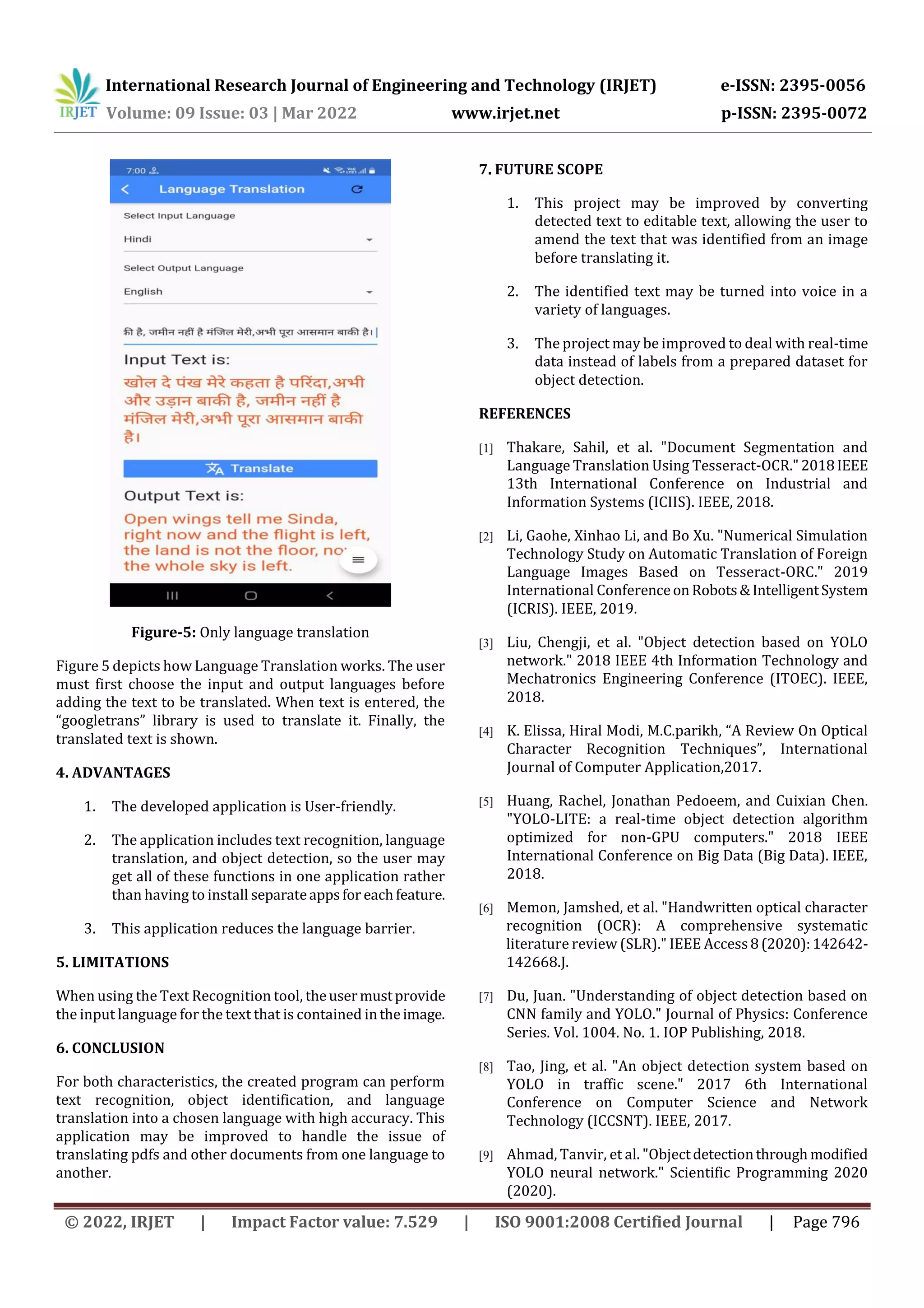 Text Recognition, Object Detection and Language Translation App | PDF