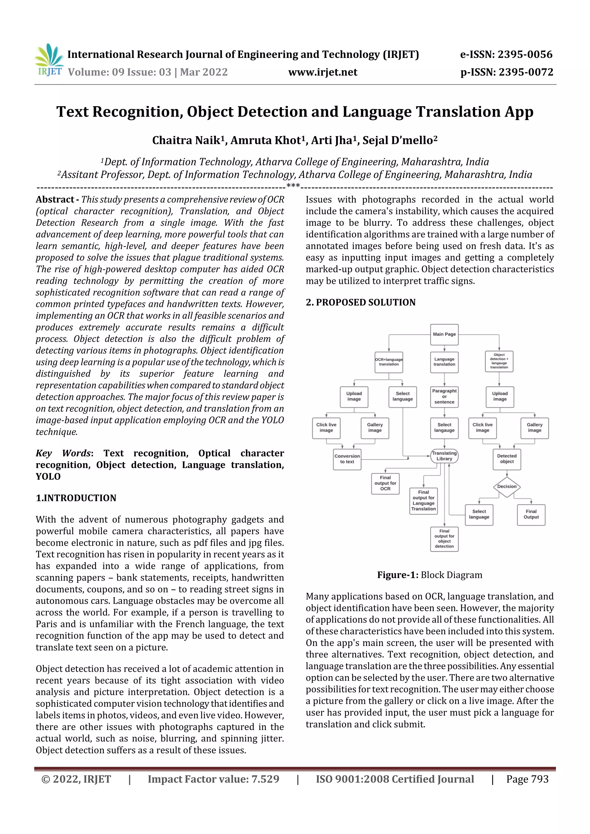 Text Recognition Object Detection And Language Translation App Pdf